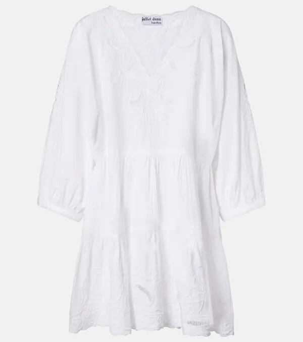 JULIET DUNN Embroidered Cotton Poplin Minidress - White