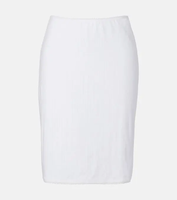 LESET Pointelle Cotton Midi Skirt - White
