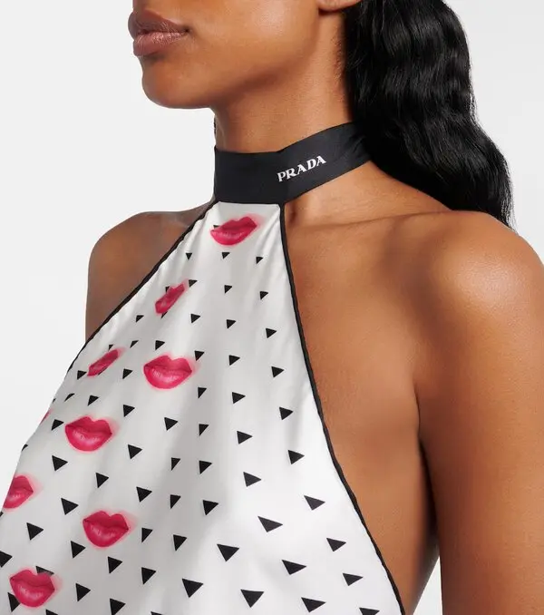Prada Printed Silk Twill Halterneck Top