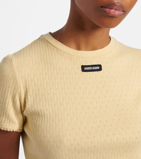 Miu Miu Lace-trimmed Pointelle Cotton Crop Top