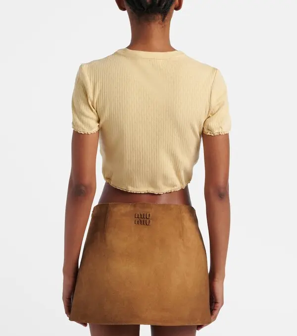Miu Miu Lace-trimmed Pointelle Cotton Crop Top