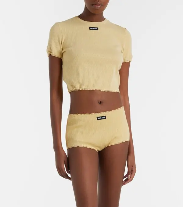 Miu Miu Lace-trimmed Pointelle Cotton Crop Top