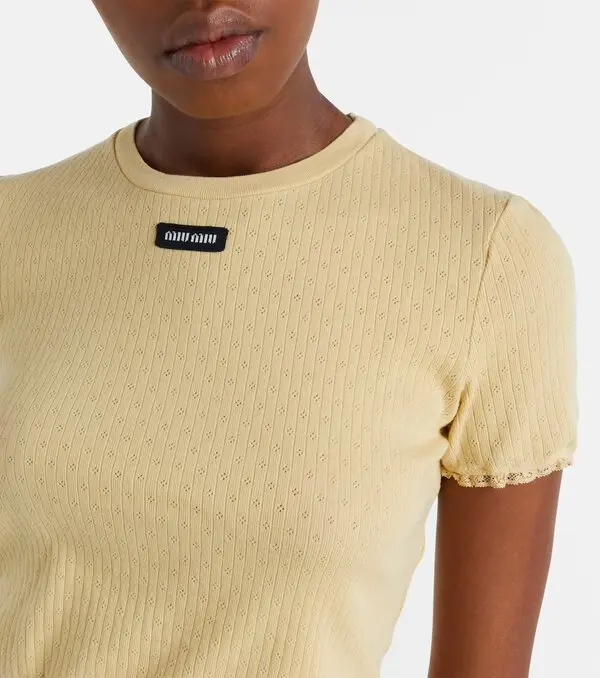 Miu Miu Lace-trimmed Pointelle Cotton Crop Top
