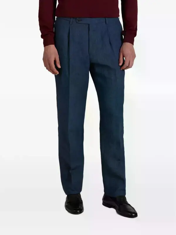 SLOWEAR Patterned Linen Trousers - Blue