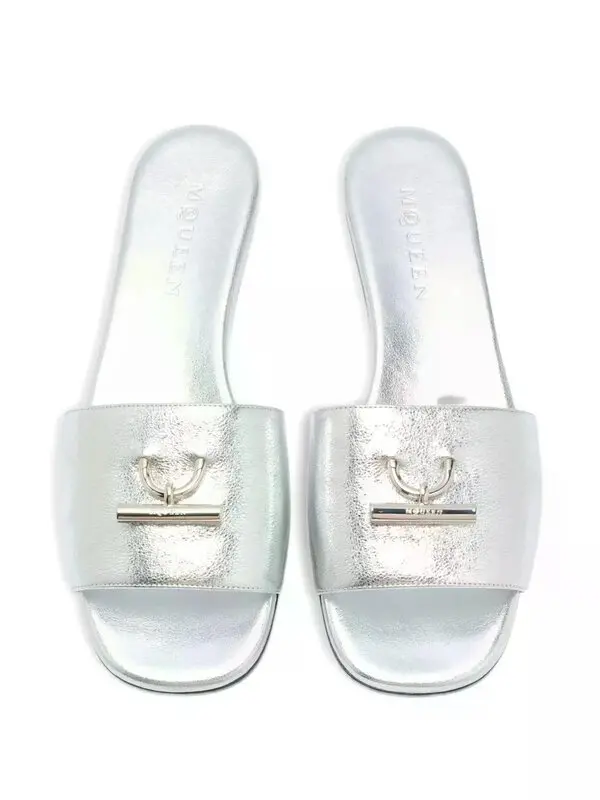 Alexander McQueen Open Toe Flat Sandals - Silver