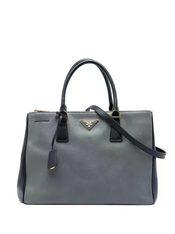 Prada Saffiano Lux Galleria Double Zip Satchel - Grey