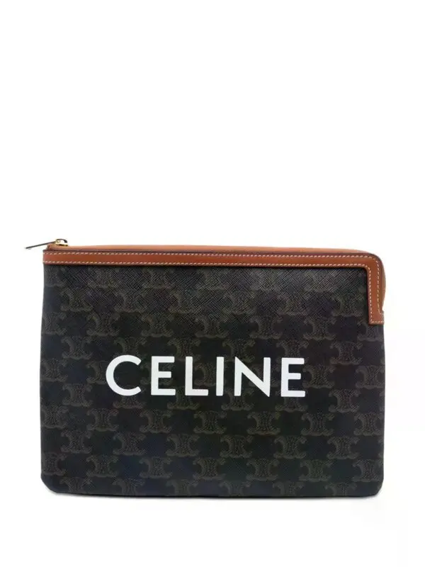 Celine 2019 Small Triomphe Coated Canvas Clutch Bag - Brown