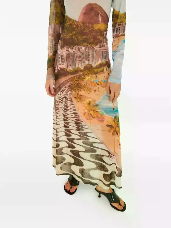 Farm Rio Long-sleeve Printed Maxi Dress - Neutrals