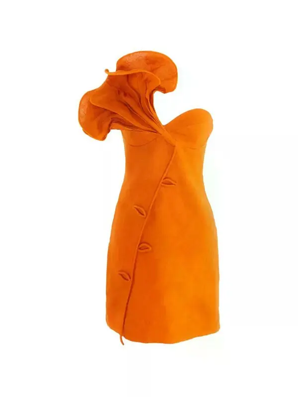 Farm Rio Ruffle One-shoulder Mini Dress - Orange