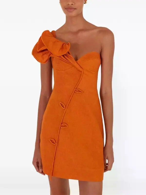 Farm Rio Ruffle One-shoulder Mini Dress - Orange