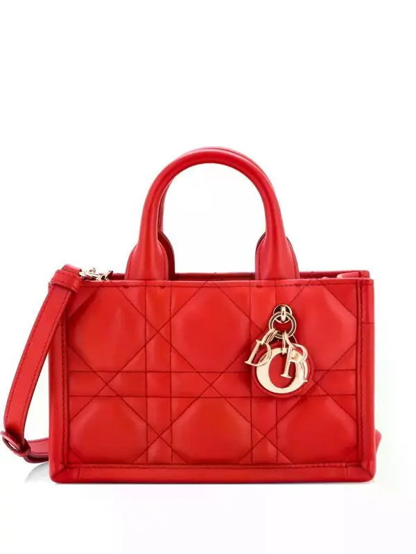 Dior Book With Strap Macrocannage Quilt Calfskin Mini Tote Bag - Red