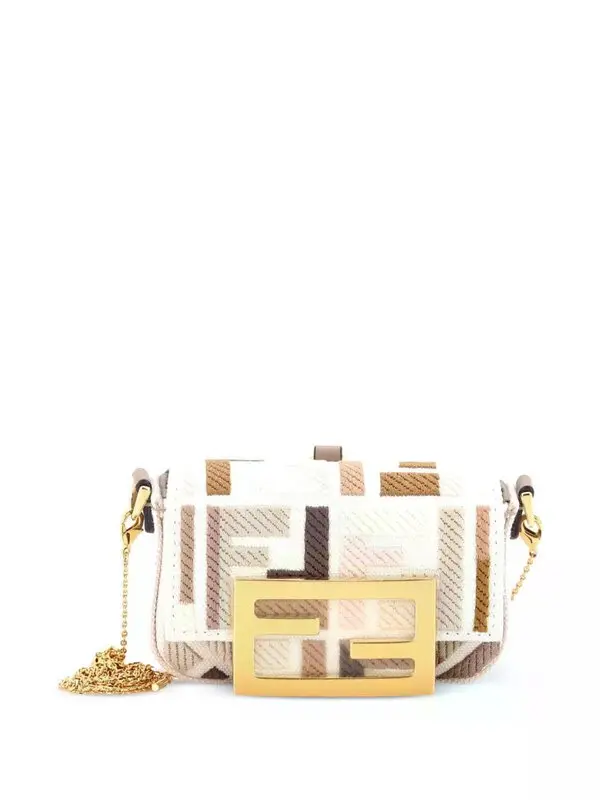 Fendi Zucca Embroidered Canvas Nano Baguette Charm Bag - Brown