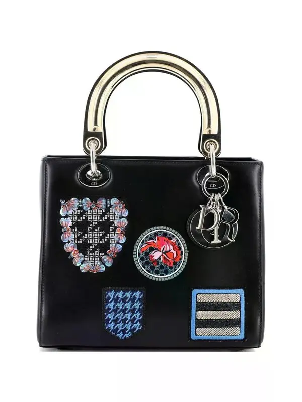 Dior Lady Patch Embellished Leather Satchel - Black