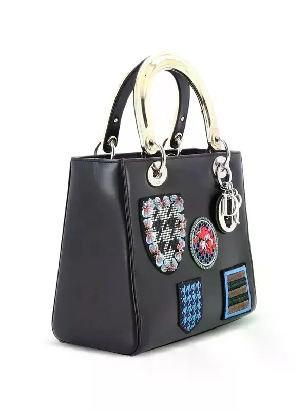 Dior Lady Patch Embellished Leather Satchel - Black