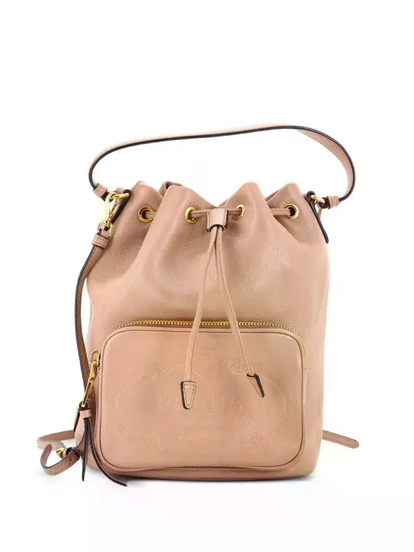Prada Logo Drawstring Glace Calf Small Bucket Bag