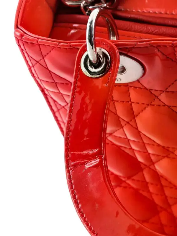 Dior Lady Nm Bag Cannage Quilt Patent Medium Satchel - Red
