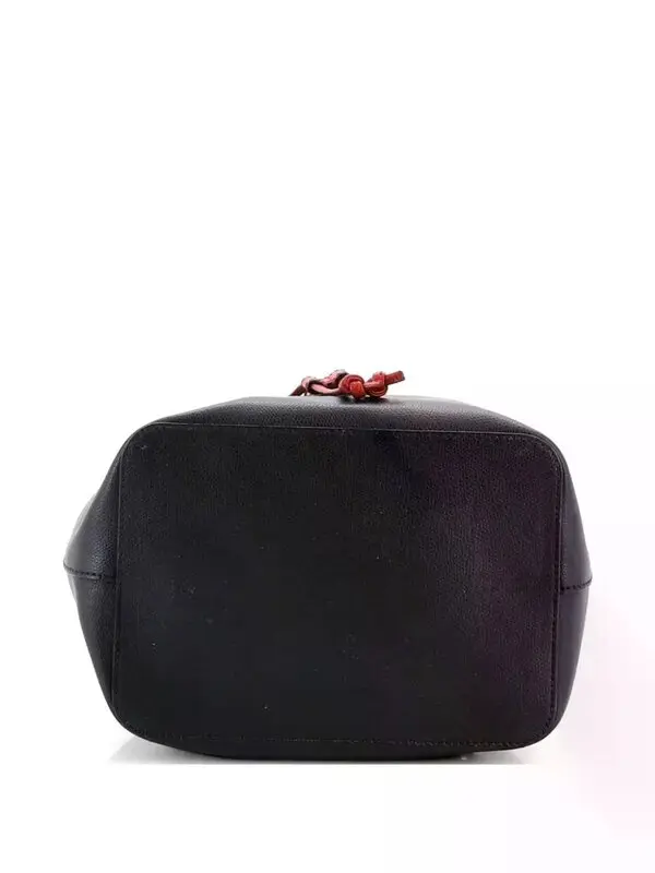 Fendi Drawstring Flap Leather Small Backpack With Zucca Embossed Detail