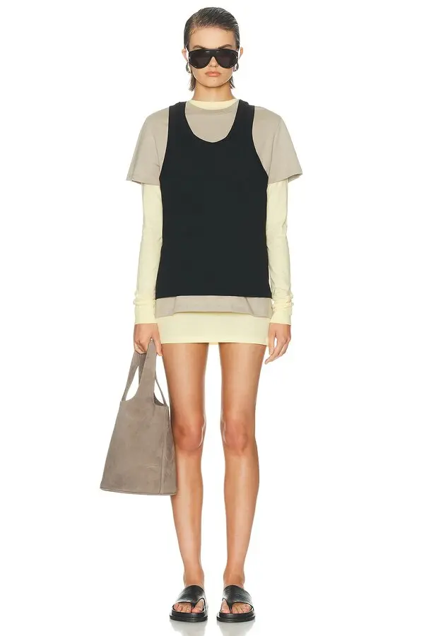 Wardrobe.NYC Layered Tunic Top - Lemon  Taupe  & Black