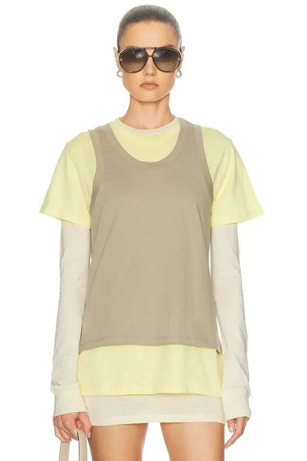Wardrobe.NYC Layered Tunic Top - Pearl  Lemon  & Taupe