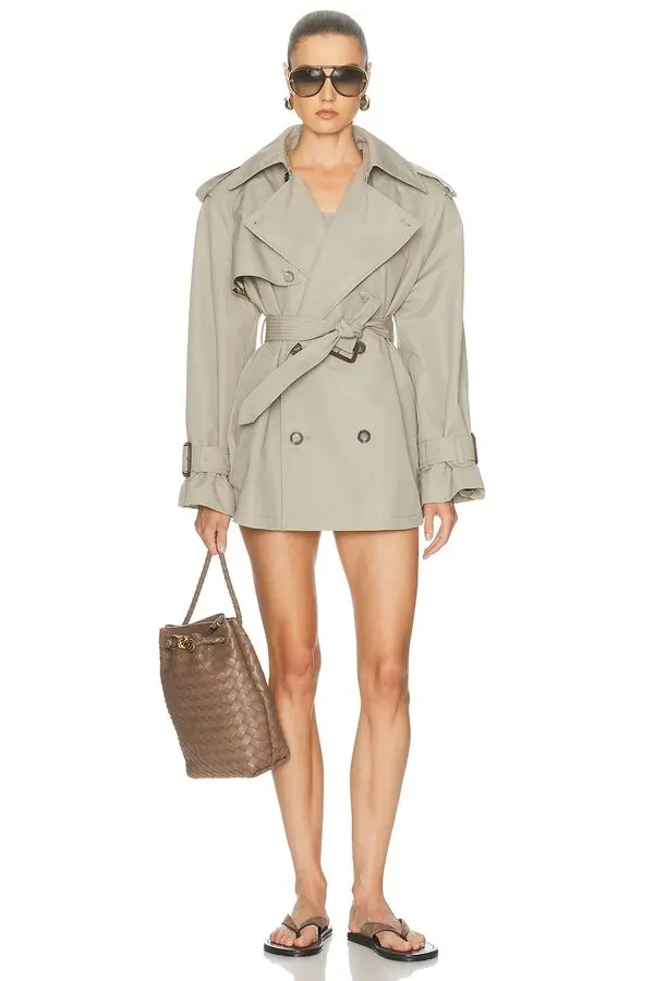 Wardrobe.NYC Mini Clean Trench Coat - Taupe