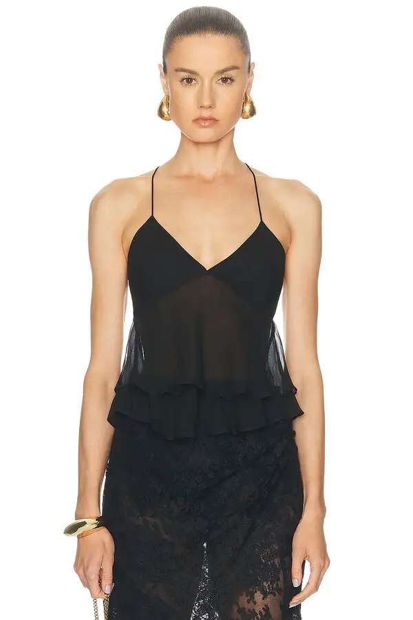 THE SEI Cut Out Ruffle Cami - Black
