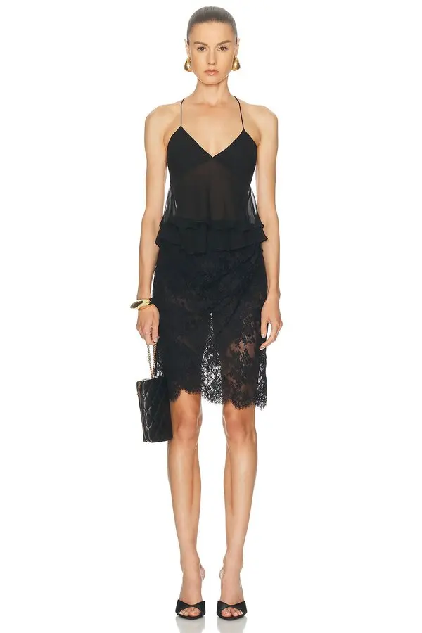 THE SEI Cut Out Ruffle Cami - Black