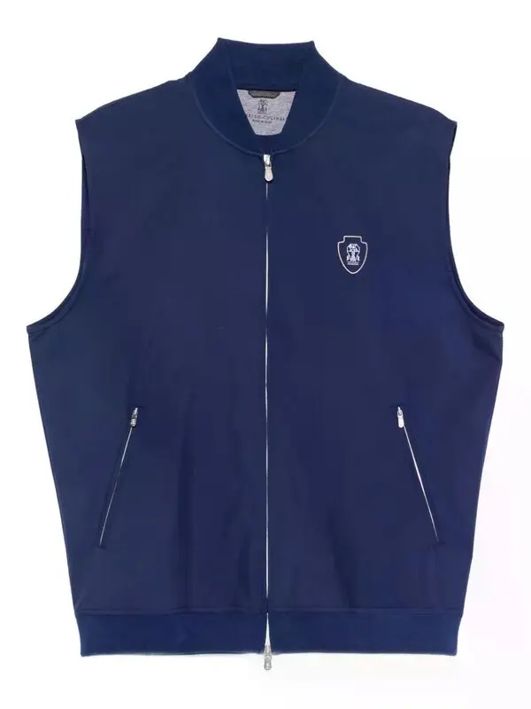Brunello Cucinelli Logo-embroidered Gilet - Blue