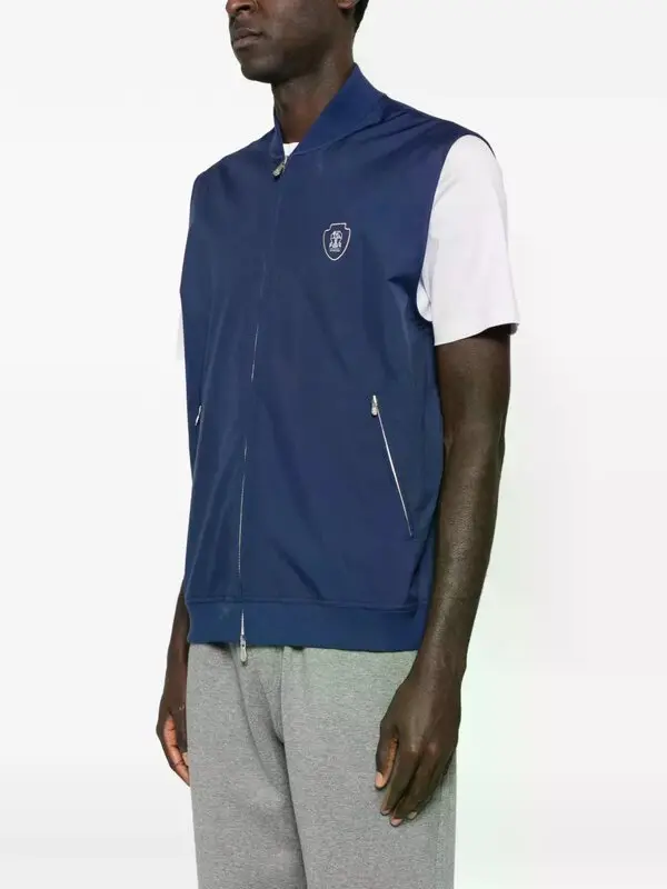 Brunello Cucinelli Logo-embroidered Gilet - Blue