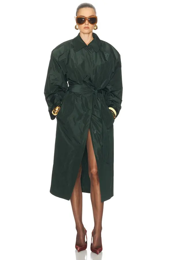 Saint Laurent Taffeta Trench - Vert Fonce