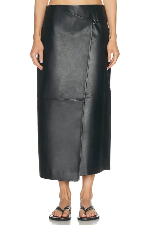 ST. AGNI Leather Wrap Skirt - Black