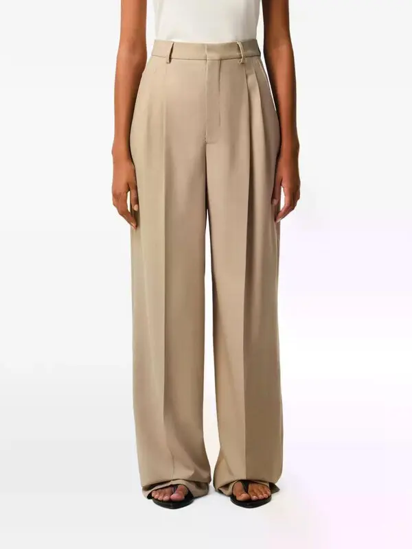 AMI Paris Wool High Waist Wide Leg Trousers With Double Pleats