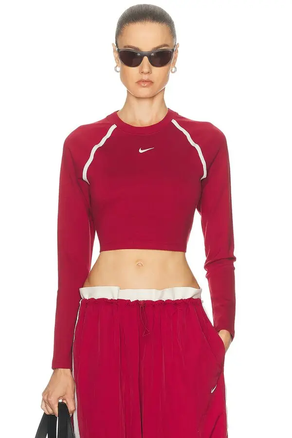 Nike Long Sleeve Bold Crop Top - Team Crimson & Chalk
