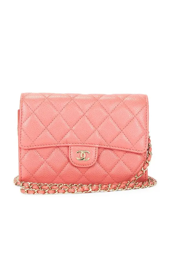 Chanel Caviar Mini Classic Flap Wallet On Chain - Pink
