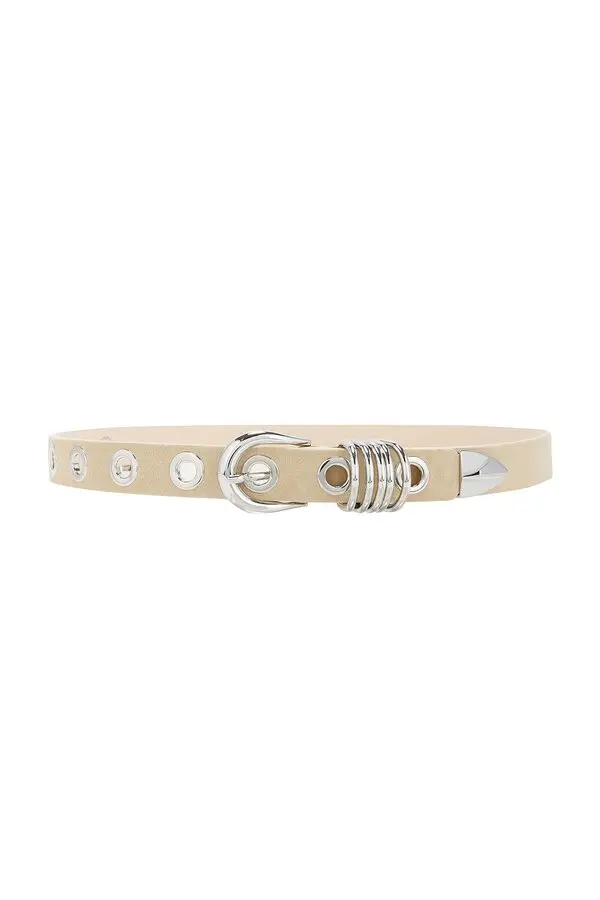 DEHANCHE 10 Rivet Suede Belt - Beige & Silver