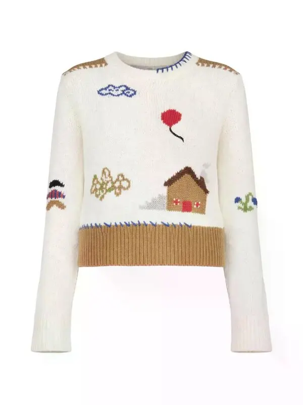 MOTHER Shrunken Embroidered Pullover - Neutrals