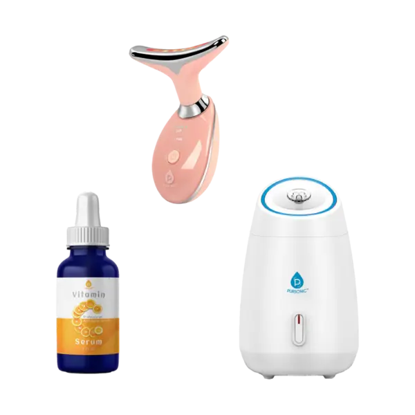PURSONIC Facial Steamer, 7-in-1 Led Light Therapy Device & Vitamin C 20% Serum - One-color