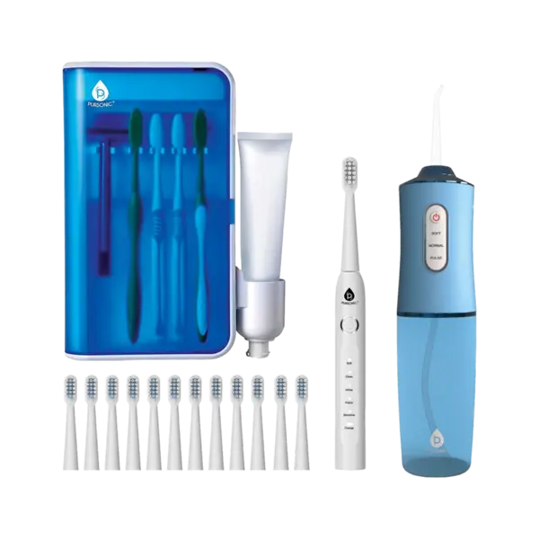 PURSONIC Usb Rechargeable Sonic Toothbrush, Water Flosser & Uv Toothbrush Sanitizer - Blue