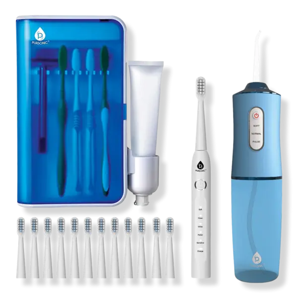 PURSONIC Usb Rechargeable Sonic Toothbrush, Water Flosser & Uv Toothbrush Sanitizer - Blue