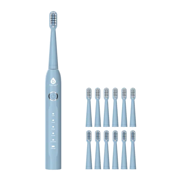 PURSONIC Usb Rechargeable Electric Toothbrush With 12 Brush Heads - Blue