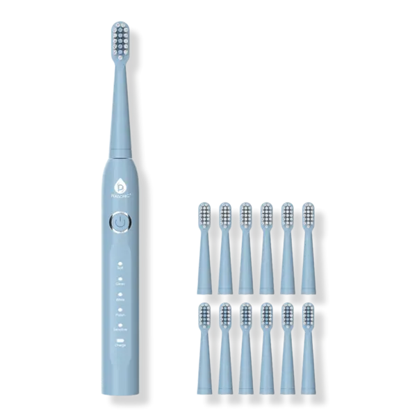 PURSONIC Usb Rechargeable Electric Toothbrush With 12 Brush Heads - Blue