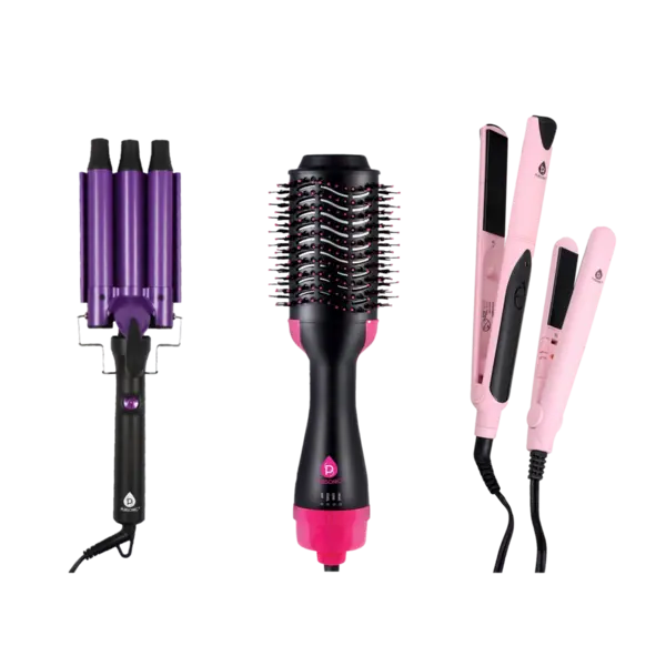 PURSONIC Triple Barrel Curler, One-step Volumizer & Flat Iron Duo Pack - One-color