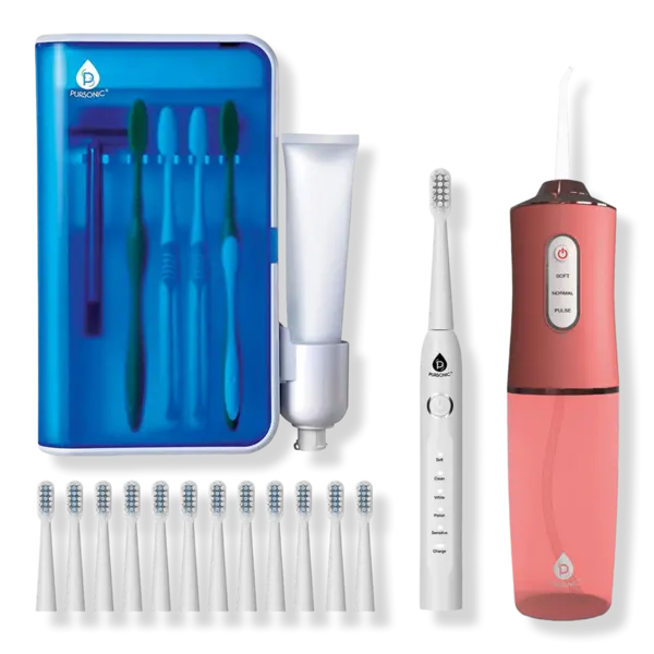 PURSONIC Usb Rechargeable Sonic Toothbrush, Water Flosser & Uv Toothbrush Sanitizer - Pink