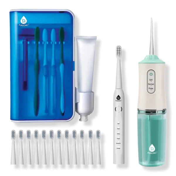 PURSONIC Usb Rechargeable Sonic Toothbrush, Water Flosser & Uv Toothbrush Sanitizer - White