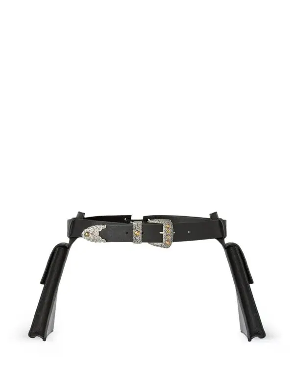 Pinko Embellished Leather Belt With Pouch Detail - Black
