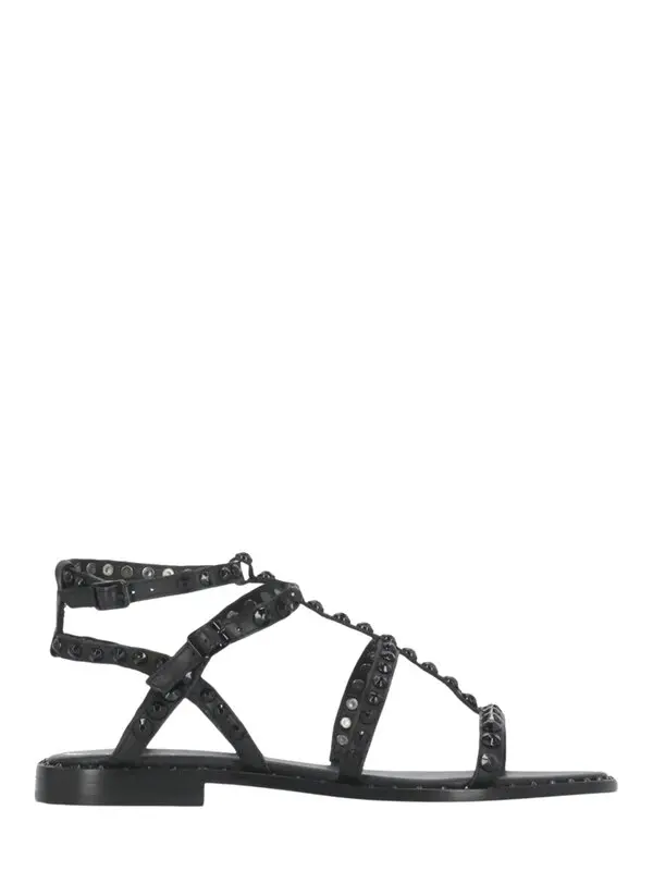 Ash Strappy Flat Sandals - Black
