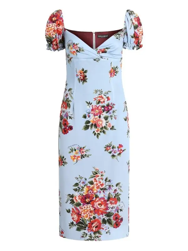 Dolce & Gabbana Floral Print Silk Dress - Sky Blue