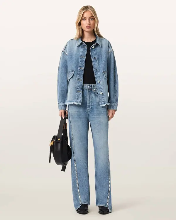 ALLSAINTS Frankie Loose Fit Stud Denim Jeans - Blue
