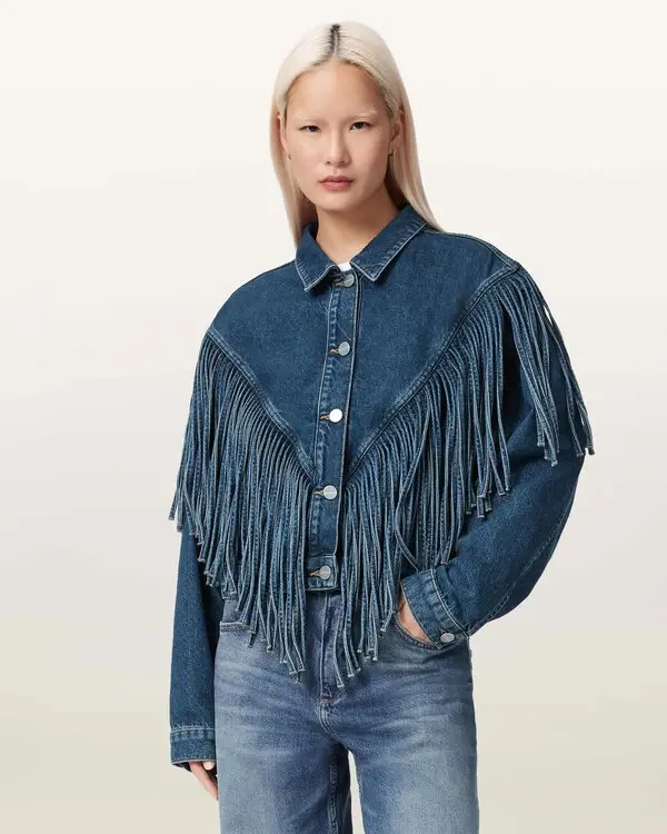 ALLSAINTS Marlene Westen Tassel Denim Jacket - Dark Indigo
