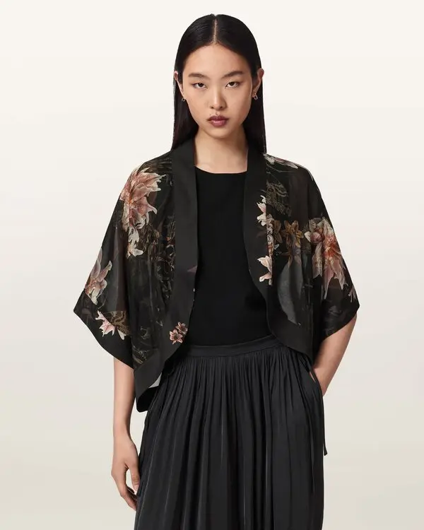 ALLSAINTS Alice Floral Shrug - Crystal Black