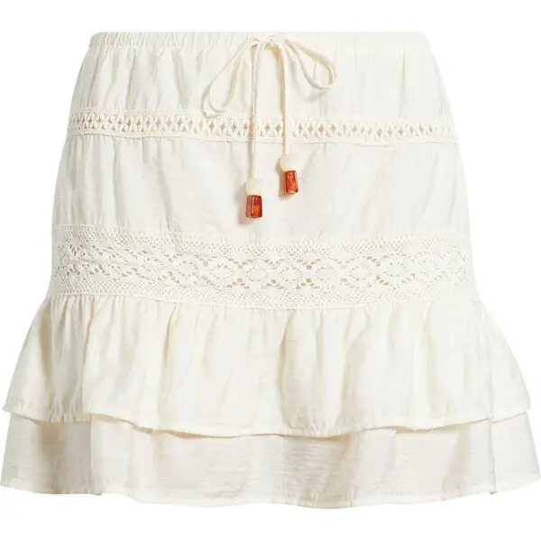 KITTENISH Ruffle Tie Waist Miniskirt - Egret
